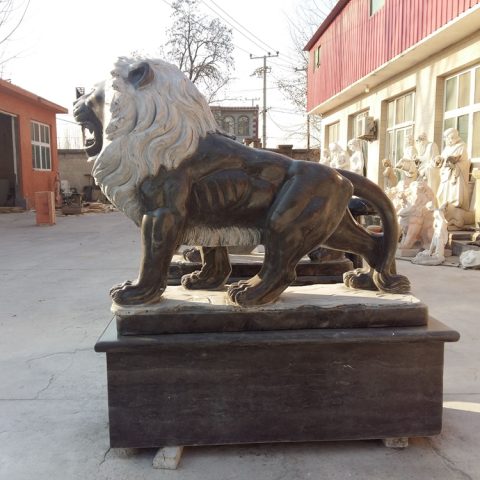 Black Lion Statue, Marble Lion In Pair for Front Door