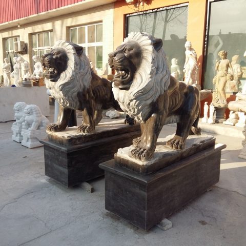Black Lion Statue, Marble Lion In Pair for Front Door