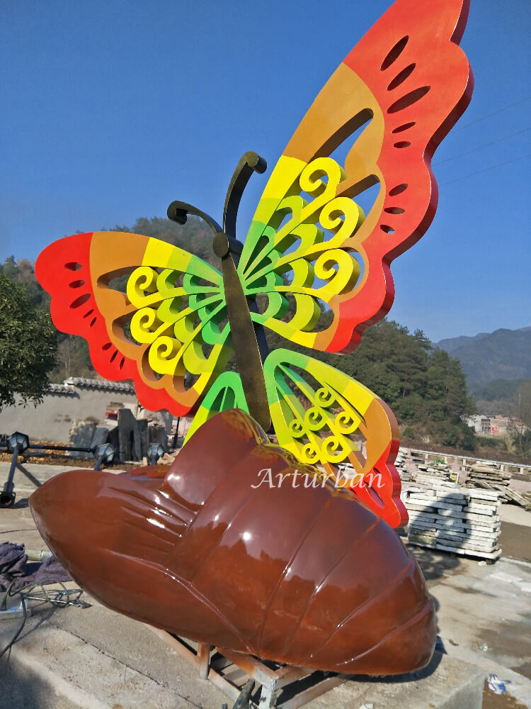 Butterfly Garden Statue, Stainless Steel Butterfly Sculpture