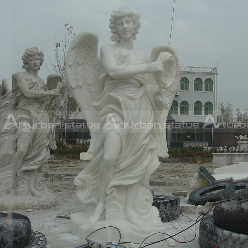 Life Size Angel Statue White Marble Angel Sculpture for Outdoor Decor