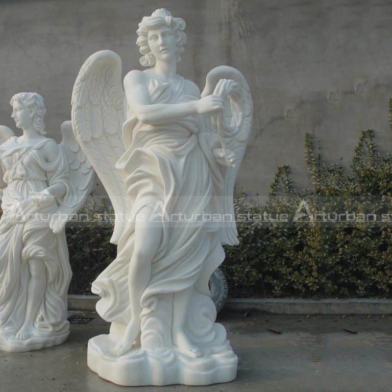 Life Size Angel Statue White Marble Angel Sculpture for Outdoor Decor