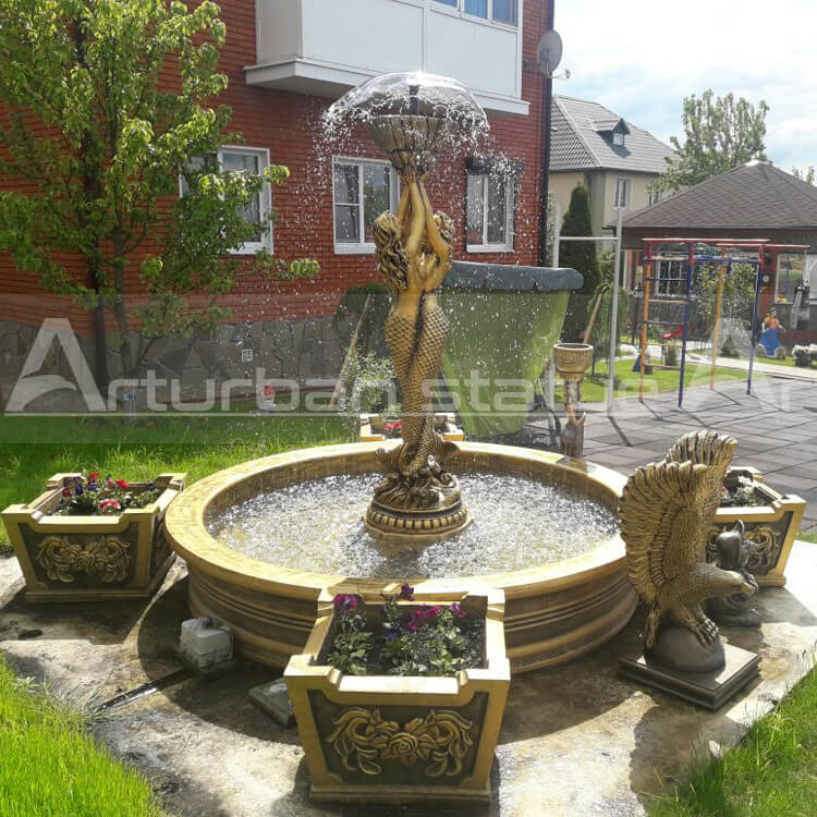 Brass Mermaid Water Fountain, Large Fountain with Pool