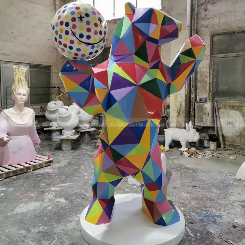 Geometric Bear Statue, Modern Abstract Bear Sculpture