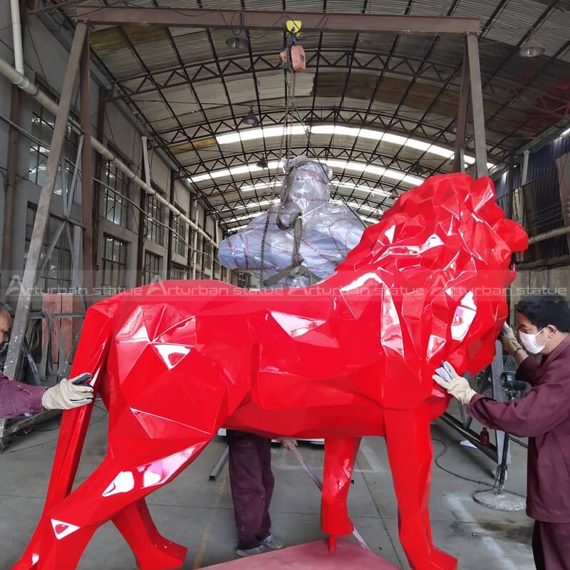 Lion Geometry Statue, Fiberglass Animal Sculpture