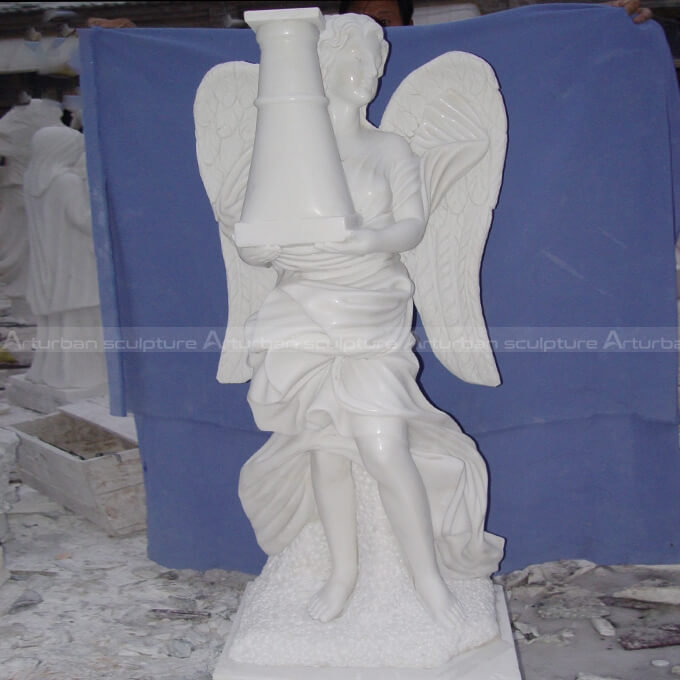 Angel Pedestal, White Marble Angel Sculpture