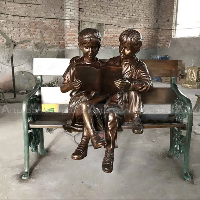 Boy and Girl Reading Together Statue