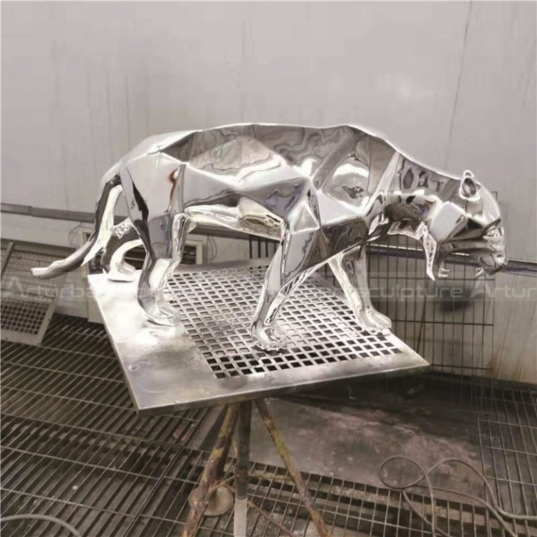 Silver Leopard Statue