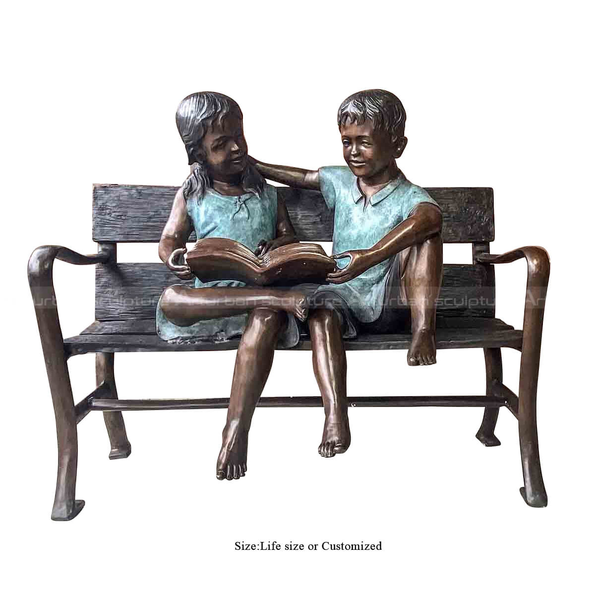 Boy and Girl Reading Book Garden Statue