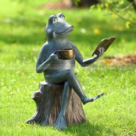 Frog Reading Book Statue