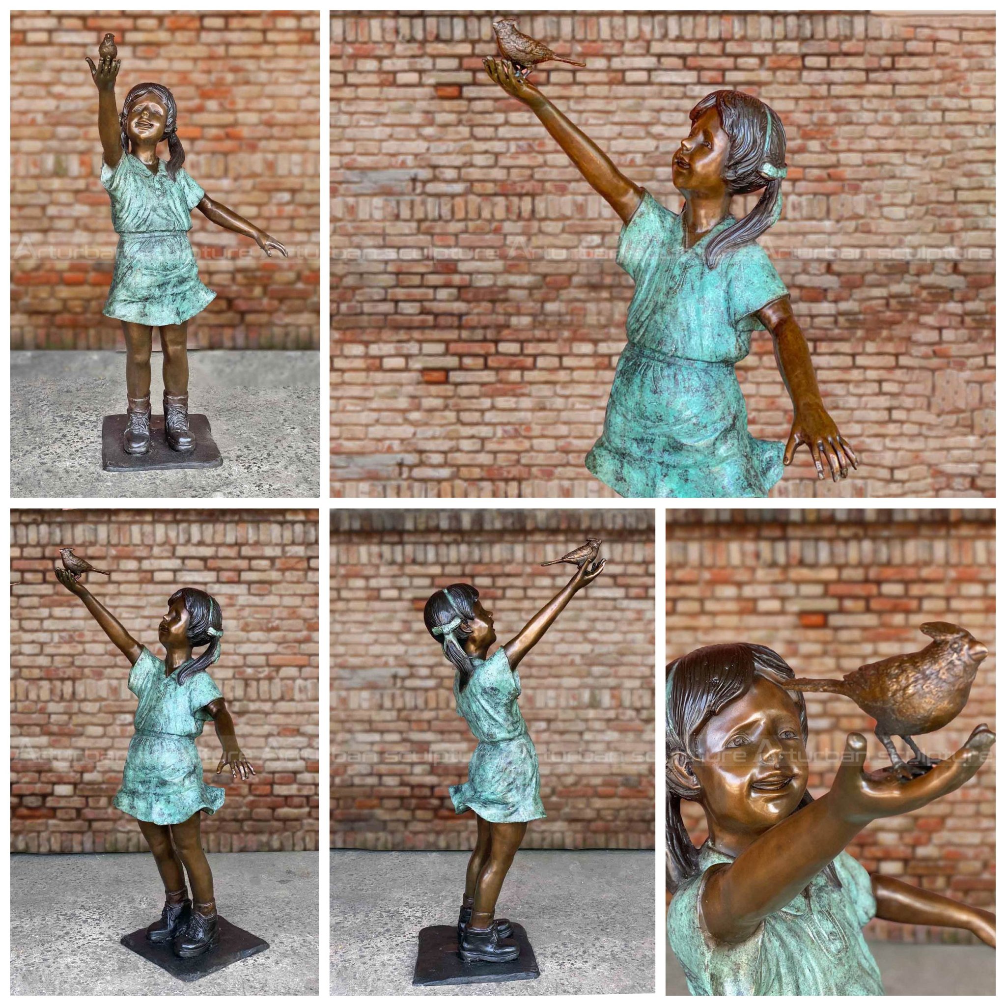 Little Girl Garden Statues Girl Release Bird Sculpture