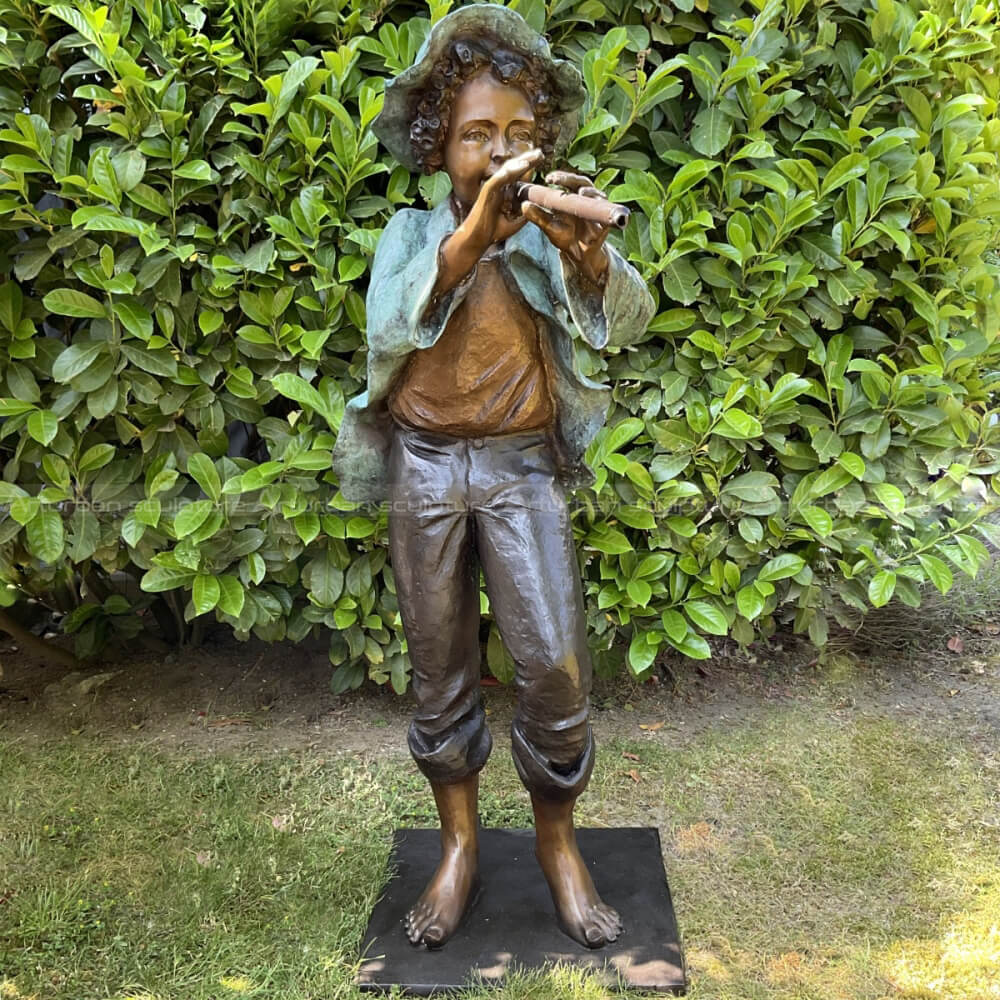 Boy Playing Flute Garden Sculpture