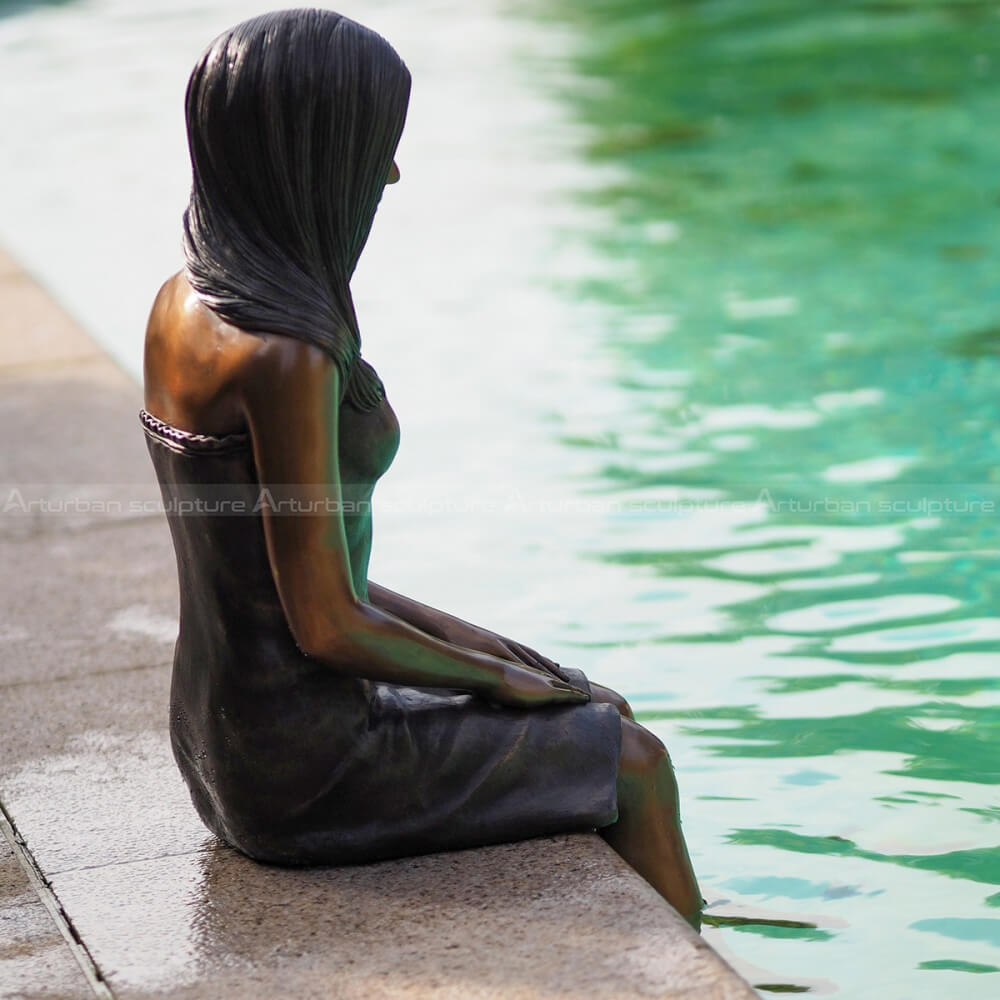 Girl Sitting by Pool Bronze Sculpture