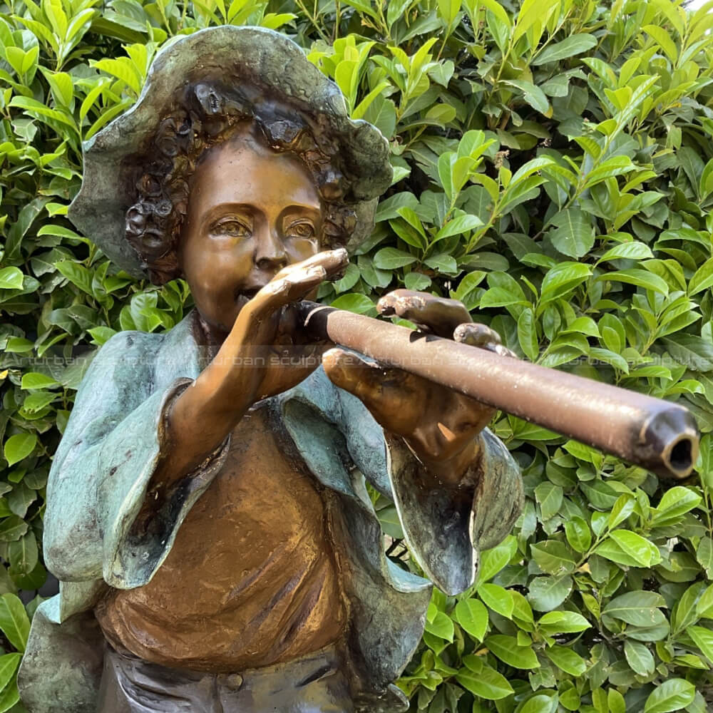 Boy Playing Flute Garden Sculpture