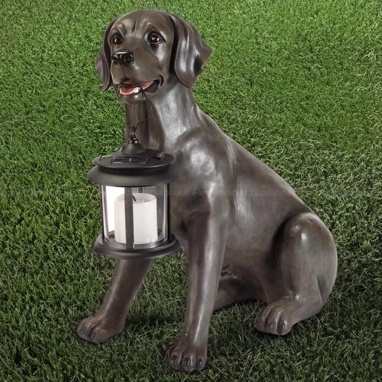 black lab statue with lantern - Arturban Statue