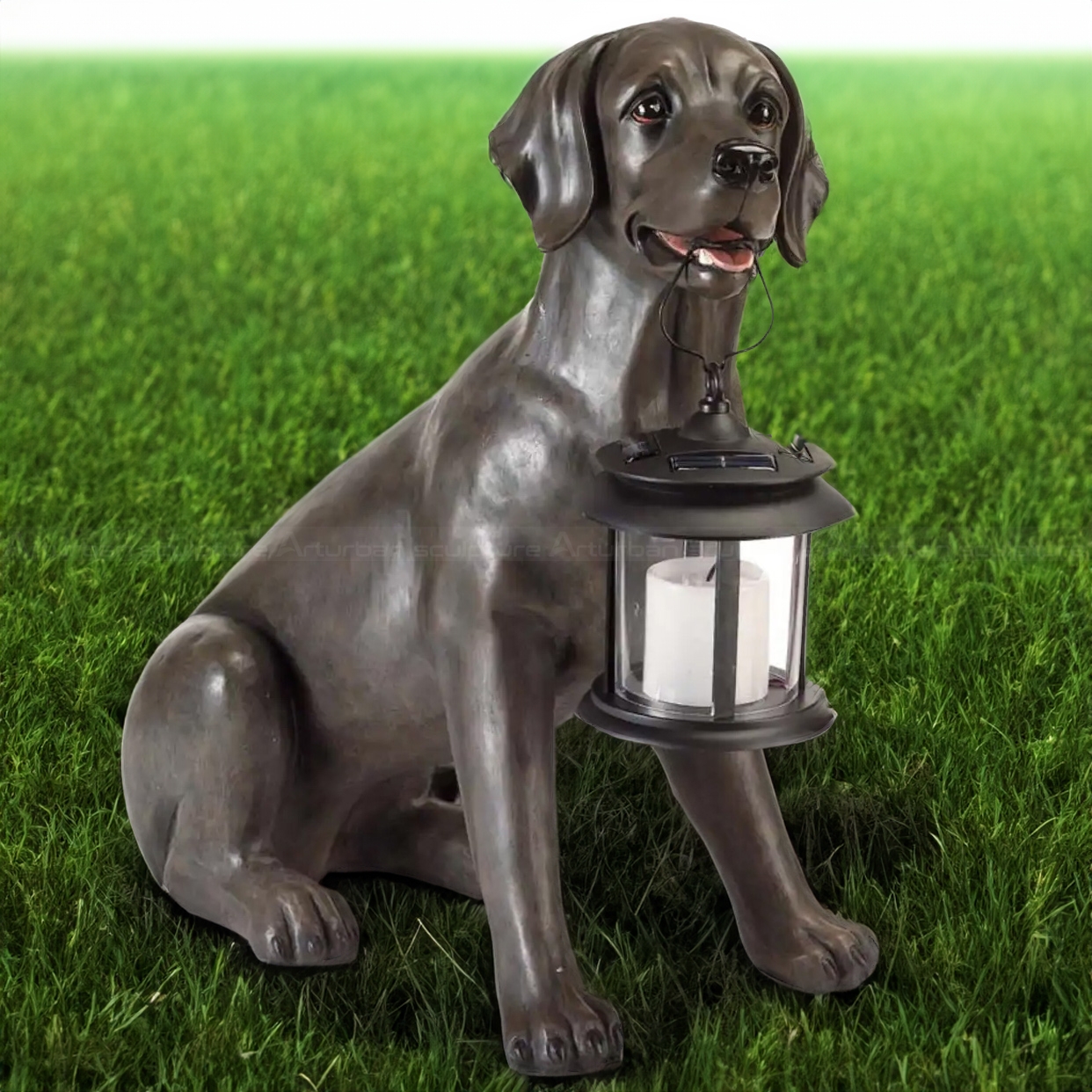 black lab statue with lantern - Arturban Statue