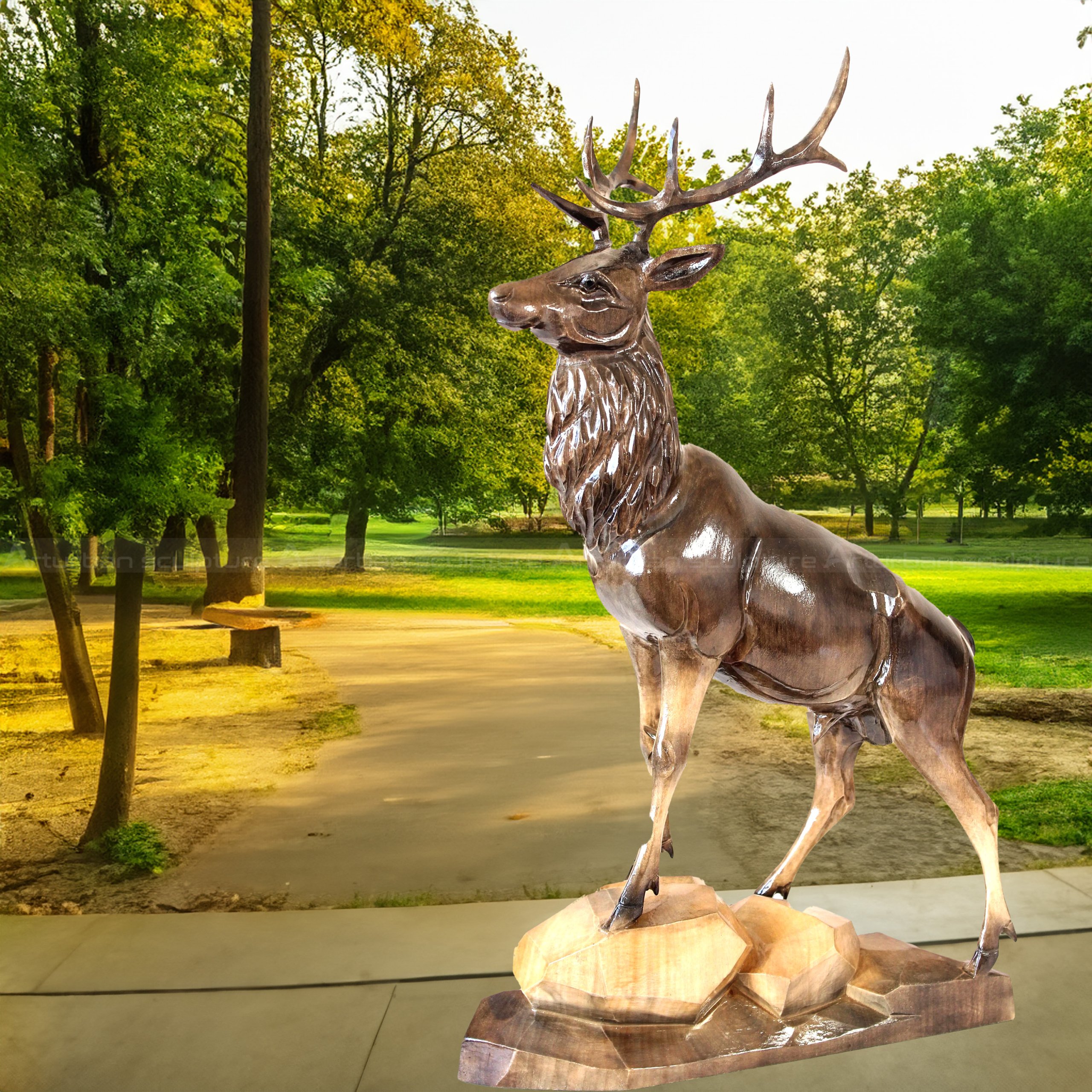 Headed High Elk Sculpture - Arturban Statue